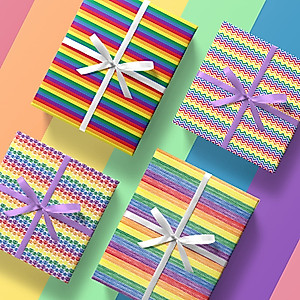LDGOOAEL Flat Wrapping Paper Sheets -12 Sheets with 4 rainbow Paterns, Gift Wrapping Paper for Holiday, Birthday, LGBT - Pre cut & Folded(19.6" x 27.5“ Per Sheet)