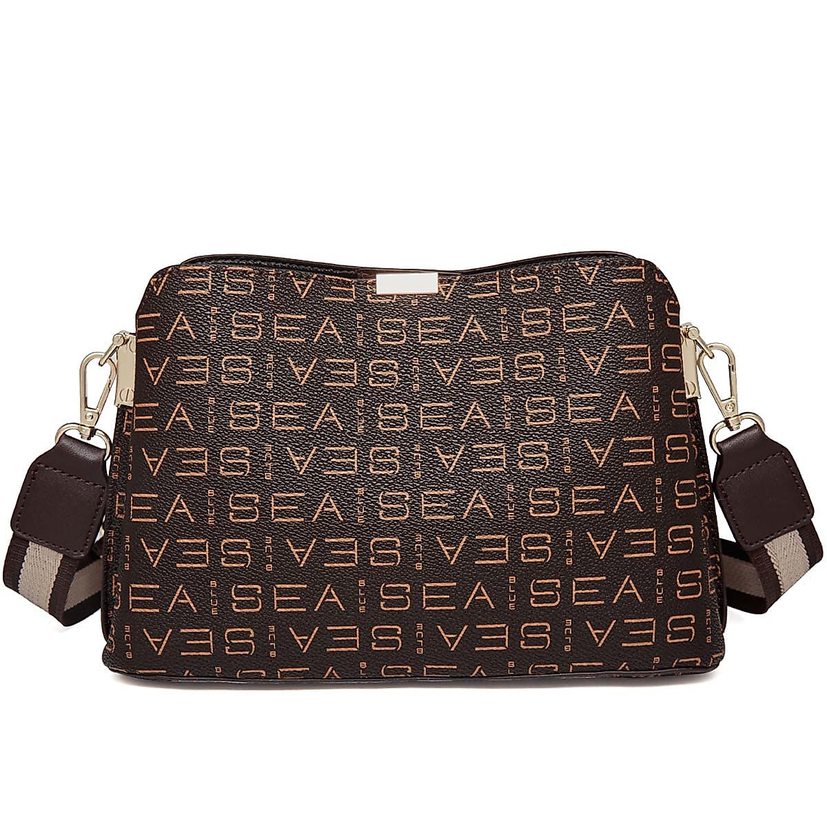 FOXLOVER Small Crossbody Shoulder Bags for Women PVC Faux Leather Ladies Monogram Purses Womens Fashion Signature Handbag with Adjustable Shoulder Strap (Brown)