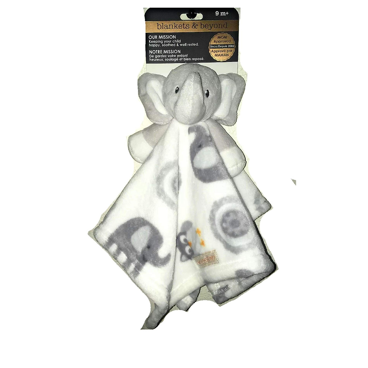 Blankets and Beyond Elephants, Owls Baby Security Nunu Blanket Soft Lovey White/Gray