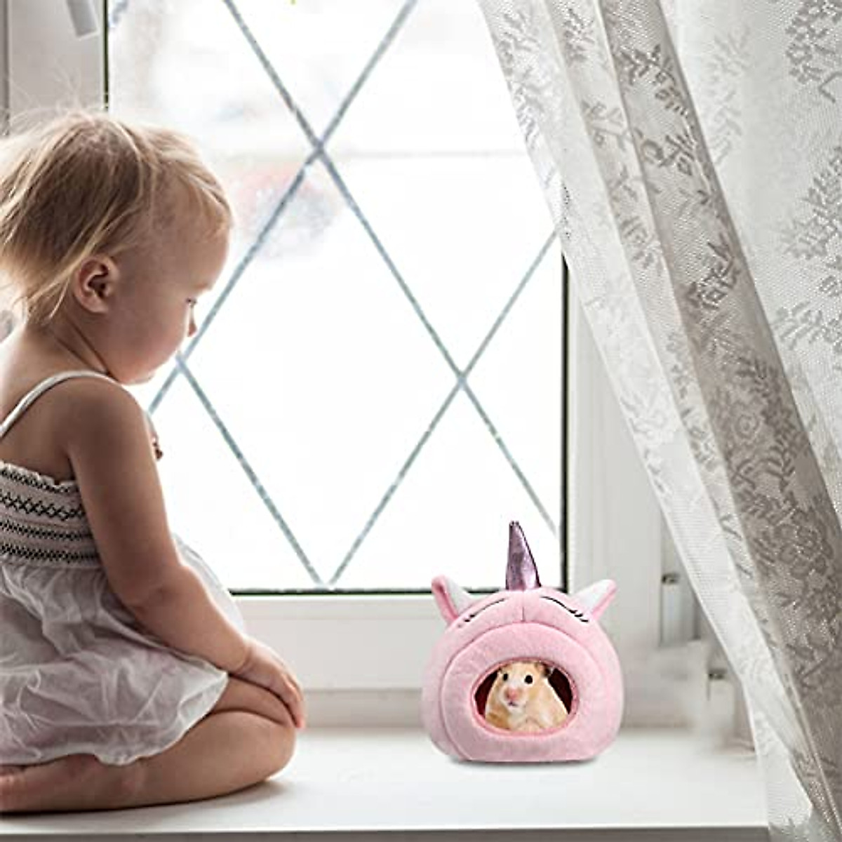 balacoo Hamster Cave Bed Hideout Nest Unicorn Shape Warm Plush House Cage Hut for Rat Hedgehog Chinchilla Guinea Pig