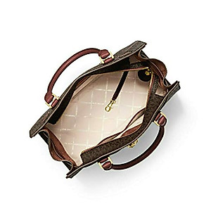 MICHAEL Michael Kors Nouveau Hamilton Large Logo and Leather Satchel in Brown/Brandy