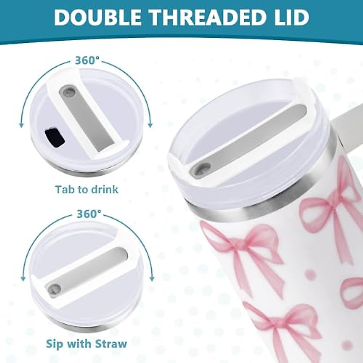 PaChyLuu 40 oz Insulated Tumbler with Handle and Straw Lid, Elegant Bows Leak-Proof Stainless Steel Travel Coffee Mug for Car Cup Holder