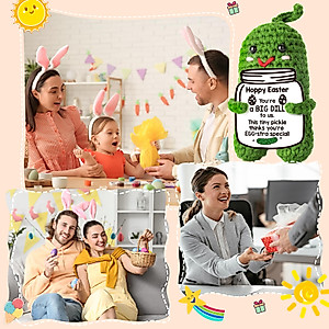 Hoppy Easter Pickle Plush - You're a Big Dill! Funny Crochet Pickle Doll, Handmade Easter Basket Stuffers for Teens, Unique Easter Eggs Fillers, Cute Easter Gifts Toys 5 Inch