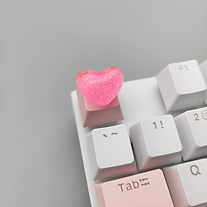 Handmade Cute Keycaps,Compatible with Cherry MX Switches Mechanical Keyboard Pink PBT Keycap,Computer Gaming Keyboards Key Caps,Artisan ESC OEM Profile R4 Key Cap (Pink Heart)
