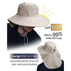 Camptrace Wide Brim UPF 50+ UV Protection Sun Hats Hiking Fishing Gardening Hats with Large Neck Flap for Womens Mens Nylon, Beige