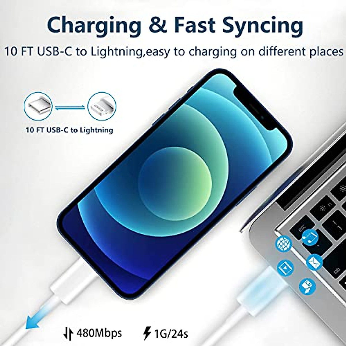 iPhone Charger Fast Charging 10 FT [Apple MFi Certified], PD 20W USB C Wall Charger Block with 10FT Long Type C to Lightning Fast Charging Data Sync Cable for iPhone 14 13 12 11 XS XR X 8 iPad