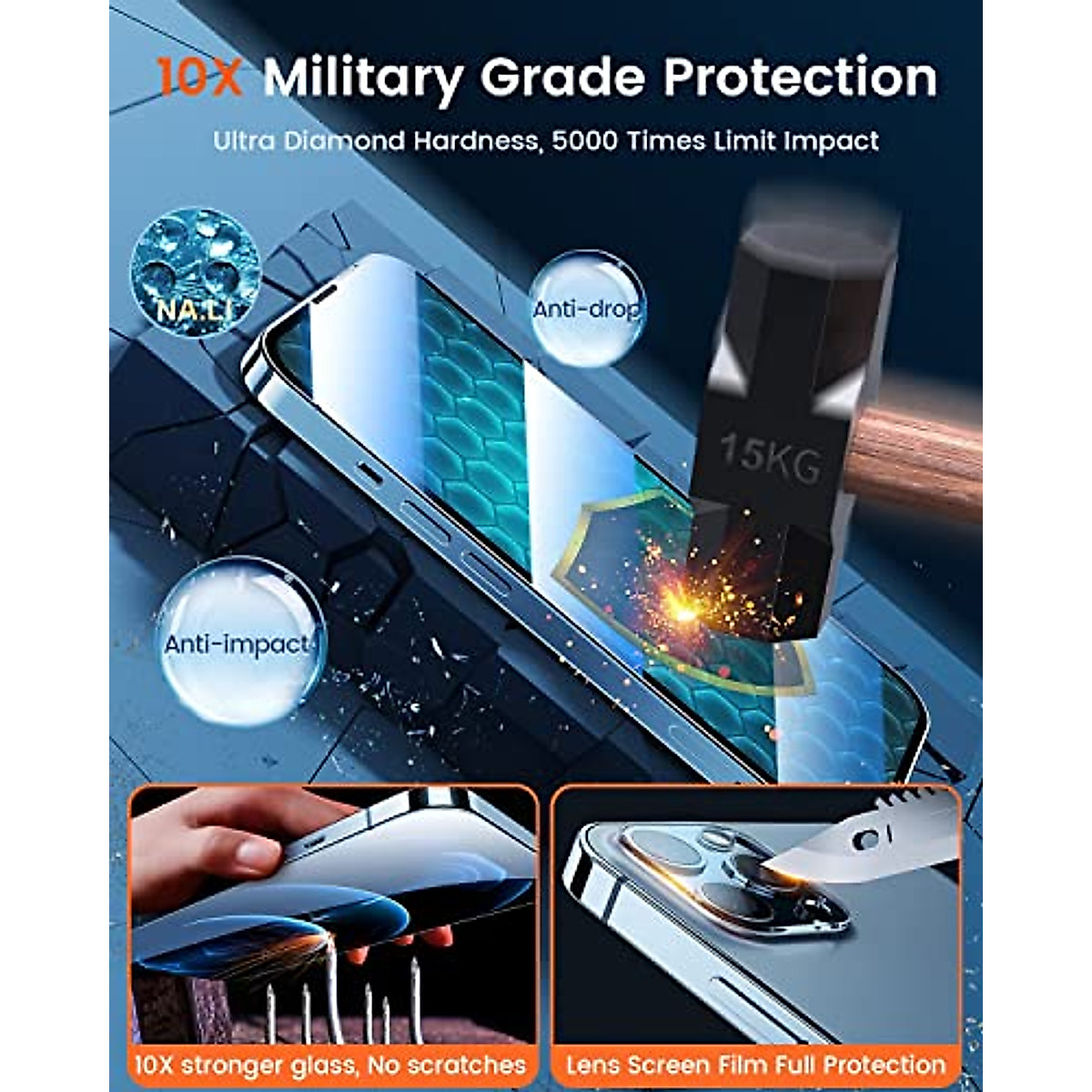 MRGLAS [2+2] Pack Privacy Screen Protector Compatible iPhone 12 Pro Max 6.7 with Camera Lens Protector 9H Tempered Glass [Auto Alignment Kit][10X Military Shockproof] Diamonds HD Glass Film[Anti-Spy]