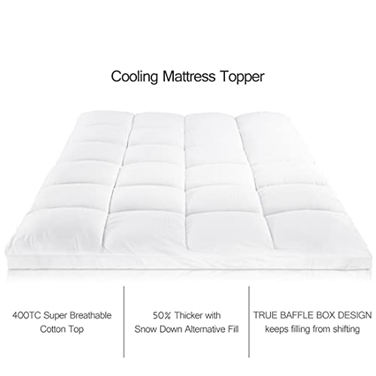 KARRISMHOMELINEN Mattress Topper(King) Cooling Mattress Pad Cover Topper, 400TC Cotton Pillow Top (8-21Inch Deep Pocket)