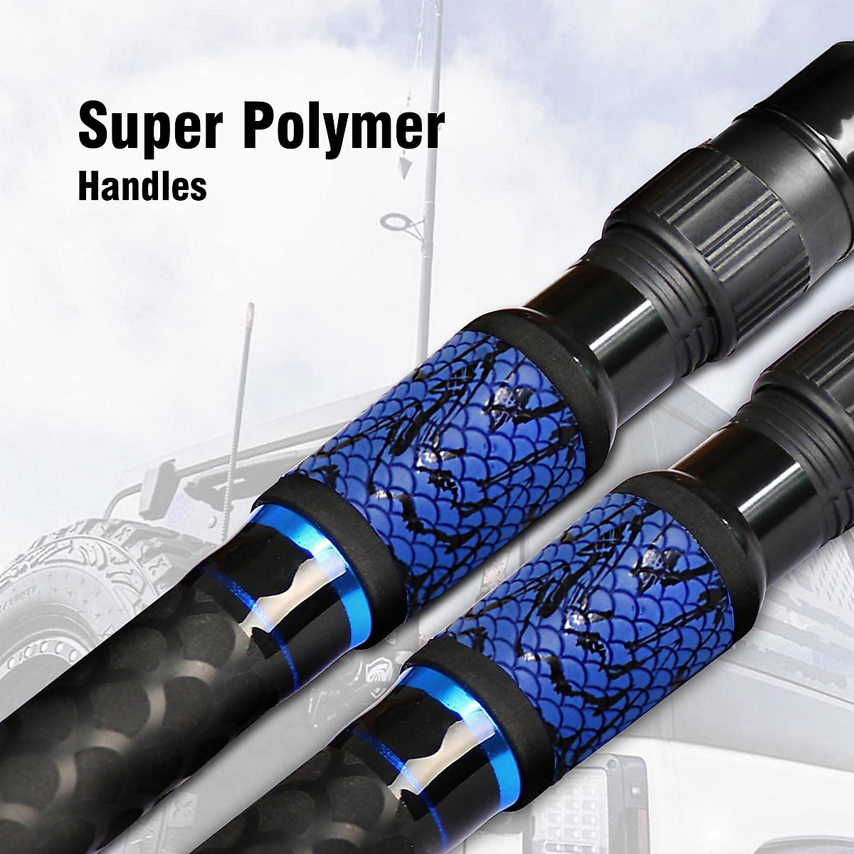 Fiblink Surf Spinning Fishing Rod Graphite Travel Fishing Rod (10 Feet - 2Pcs (Blue))