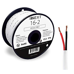 Voltive 16/2 Speaker Wire - 16 AWG/Gauge 2 Conductor - UL Listed in Wall (CL2/CL3) and Outdoor/In Ground (Direct Burial) Rated - Oxygen-Free Copper (OFC) - 100 Foot Spool - White