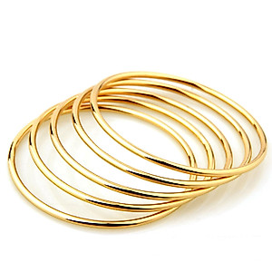 HIIXHC 14K Gold Plated Bangle Bracelet - 3mm Stackable Bangles Bracelet Stainless Steel Thin Round Bracelet Set for Women, Set of 3