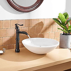 Vessel Sink Faucet Single-Handle with Pop Up Drain Assembly and Supply Hose Lead-Free Lavatory Waterfall Bathroom Faucets Mixer Tap Deck Mounted Oil Rubbed Bronze