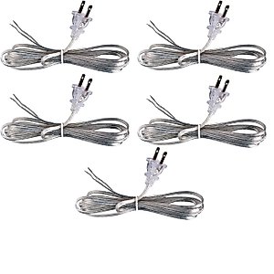 Creative Hobbies Clear Silver Lamp Cord - 8 Foot Long, SPT-1, 18 Gauge, UL Listed Power Cord for Lamp Repair or Replacement | 5 Pack