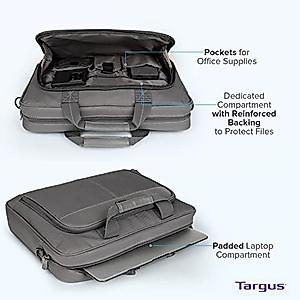 Targus 15-16 Inch Classic Slim Laptop Bag, Gray - Ergonomic Briefcase and Messenger Bag - Spacious Foam Padded Laptop Bag for 16" Laptops and Under (TCT027US)