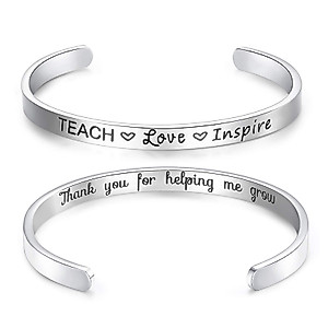 CERSLIMO Teacher Thank You Gifts for Women Bracelets- Teach Love Inspire Cuff Bangle Graduation Appreciation Back to School End of Year Christmas Gifts, Retirement Gifts for Teacher