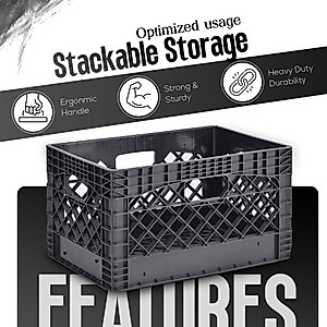 Juggernaut Storage 24 Quart 3 Pack Black Heavy Duty Rectangular Stackable Dairy Milk Crates, 11" Height, 19" Width