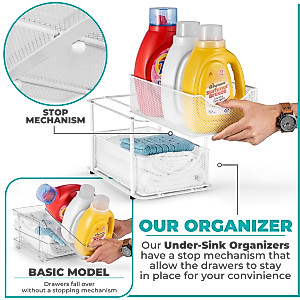 Sorbus 2 Tier Under the Sink Organizer Baskets with Mesh Sliding Drawers —Ideal for Cabinet, Countertop, Pantry, and Desktop, for Bathroom, Kitchen, Office, etc.—Made of Steel (White)