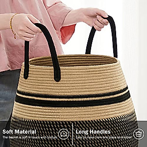 105L Extra Large Laundry Hamper Basket by Fiona's magic, Woven Tall Clothes Hamper for Storage Blanket, Toys and Dirty Cothes in Bedroom and Living Room Organizer, Brown & Black