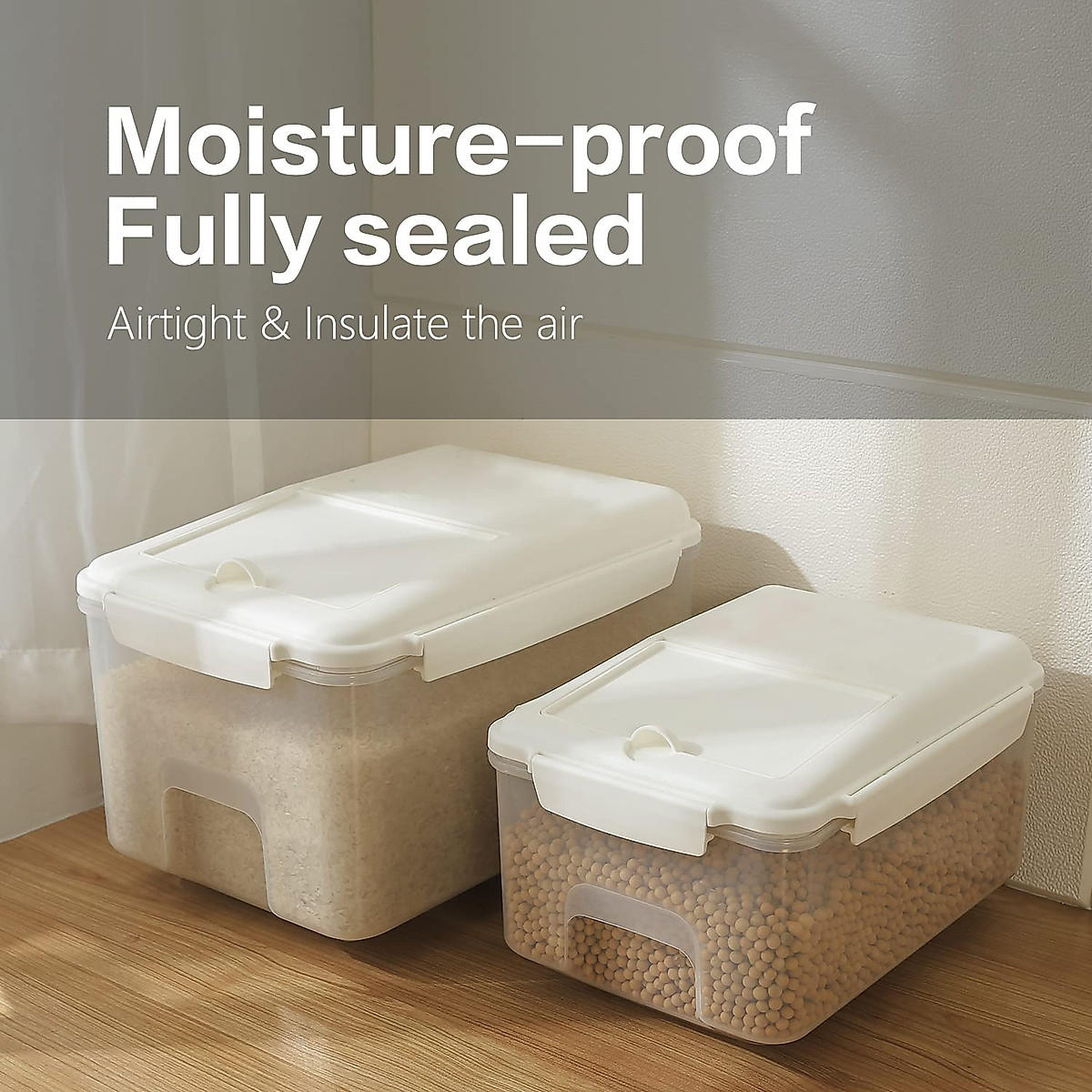 LivLab Rice Dispenser 20 Lbs Storage Container Bin with Measuring Cup Food Cereal Container Bins Household for Kitchen Pantry Organization (20lbs)