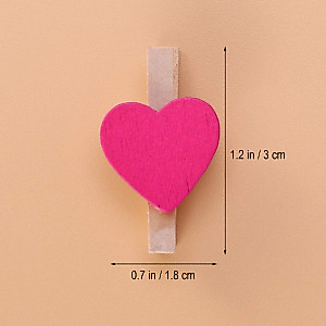 NUOBESTY 50pcs Mini Wooden Clips Clothespins Crafts Clips with Hearts for Wedding Party Valentines Day Decoration Rosy