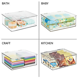 mDesign Plastic Stackable Rectangular Storage Bin, Drawer or Cabinet Organizer with Lid, Container Box for Organizing Electronics, Crayons, Puzzles, Games, Toys - Ligne Collection - 2 Pack - Clear
