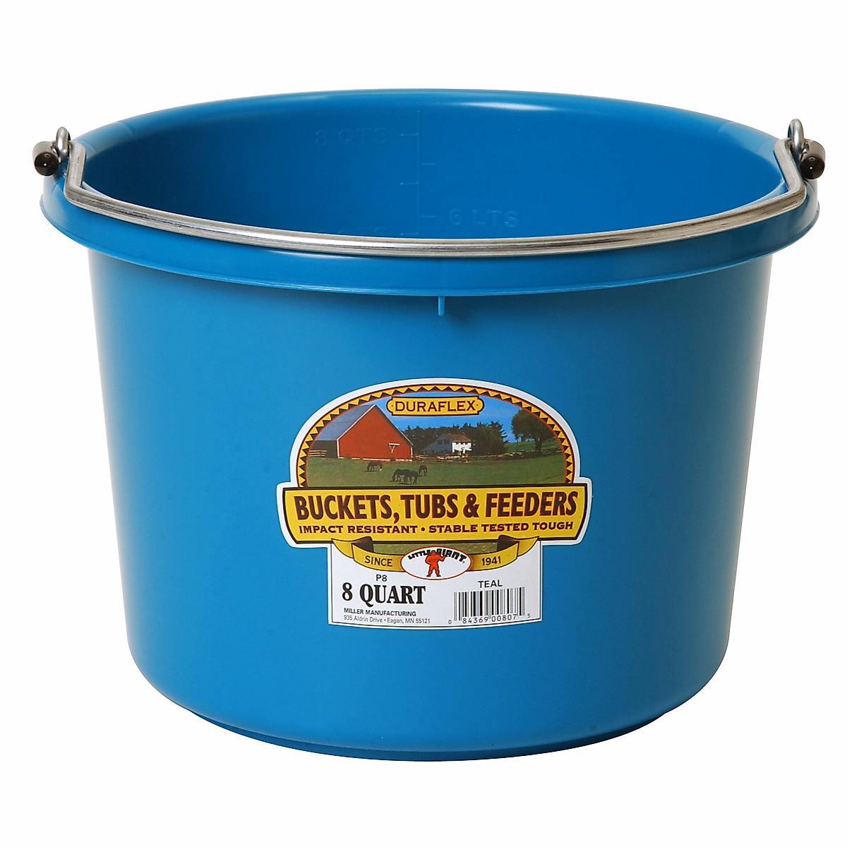 Little Giant® Plastic Animal Feed Bucket | Round Plastic Feed Bucket with Metal Handle | Made in USA | 8 Quarts