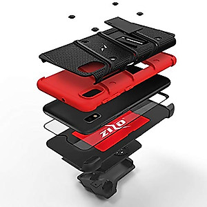ZIZO Bolt Series for Samsung Galaxy A10e Case | Heavy-Duty Military-Grade Drop Protection w/ Kickstand Included Belt Clip Holster Tempered Glass Lanyard (Black/Red)