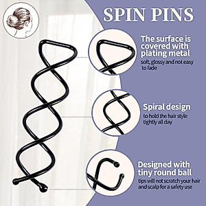 FANDAMEI 50PCS Spiral Hair Pins, Spin Pins Non-Scratch Round Tips, Twist Screw Hair Pin for Women Bun Hair Style DIY, Spiral Bobby Pins Black
