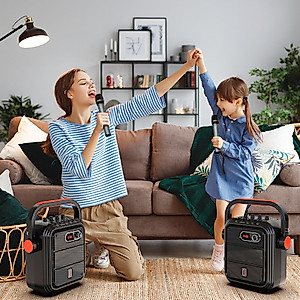 JYX Karaoke Machine with 2 UHF Wireless Microphones,5200mAh Portable Microphone Speaker Set Bluetooth 5.0 Rechargeable PA System with TWS,FM, REC,Stage Subwoofer Supports BT/USB/TF Card/Aux for Party