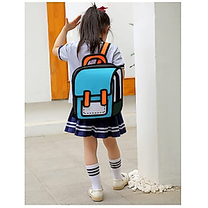 Yinilomo 3D Jump Style Kawaii Backpack Sketch Cute Cartoon 2D Drawing from Comic Paper Anime Bookbag School Supplies Fun Daypack (Blue)