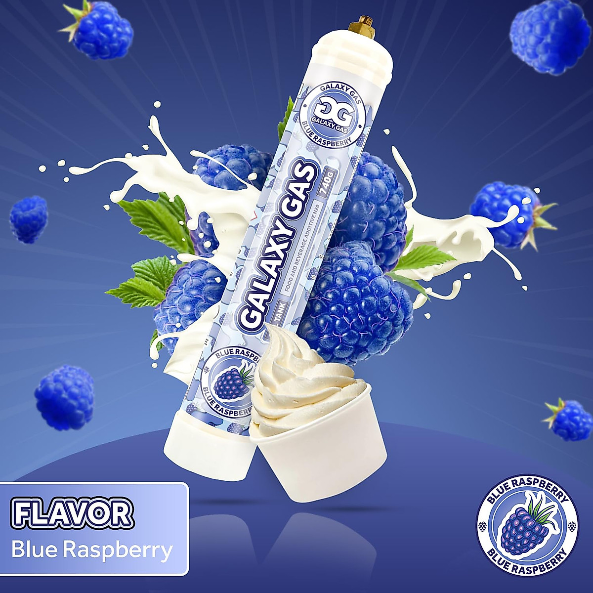 Galaxy Gas Blue Raspberry Flavor,Whipped Cream Dispenser Cartridge Tank, Nitrous Oxide 1.2L 740 Gram, Whipped Cream Tank, N2O Tank, 1 Cylinder