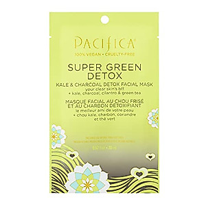 Pacifica Beauty Super Green Tea Detox Kale & Charcoal Facial Sheet Mask for All Skin Types, Vegan & Cruelty Free, 0.67 Fl Oz