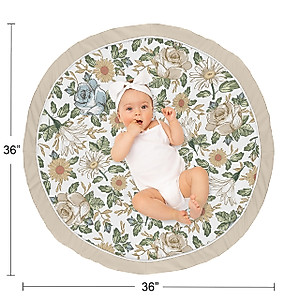 Sweet Jojo Designs Vintage Floral Blue Yellow Girl Baby Playmat Tummy Time Infant Play Mat - Slate Green Gold Orange Taupe Beige White Shabby Chic Rose Flower Boho Bohemian Farmhouse Roses Wildflower