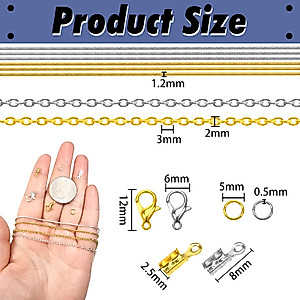 TOAOB 33 Feet Jewelry Making Chains for Necklace 1.2mm Snake Chains Gold Silver Metal Cable Chain Link with Lobster Clasps Cord Ends Jump Rings for Bracelet Jewelry Making