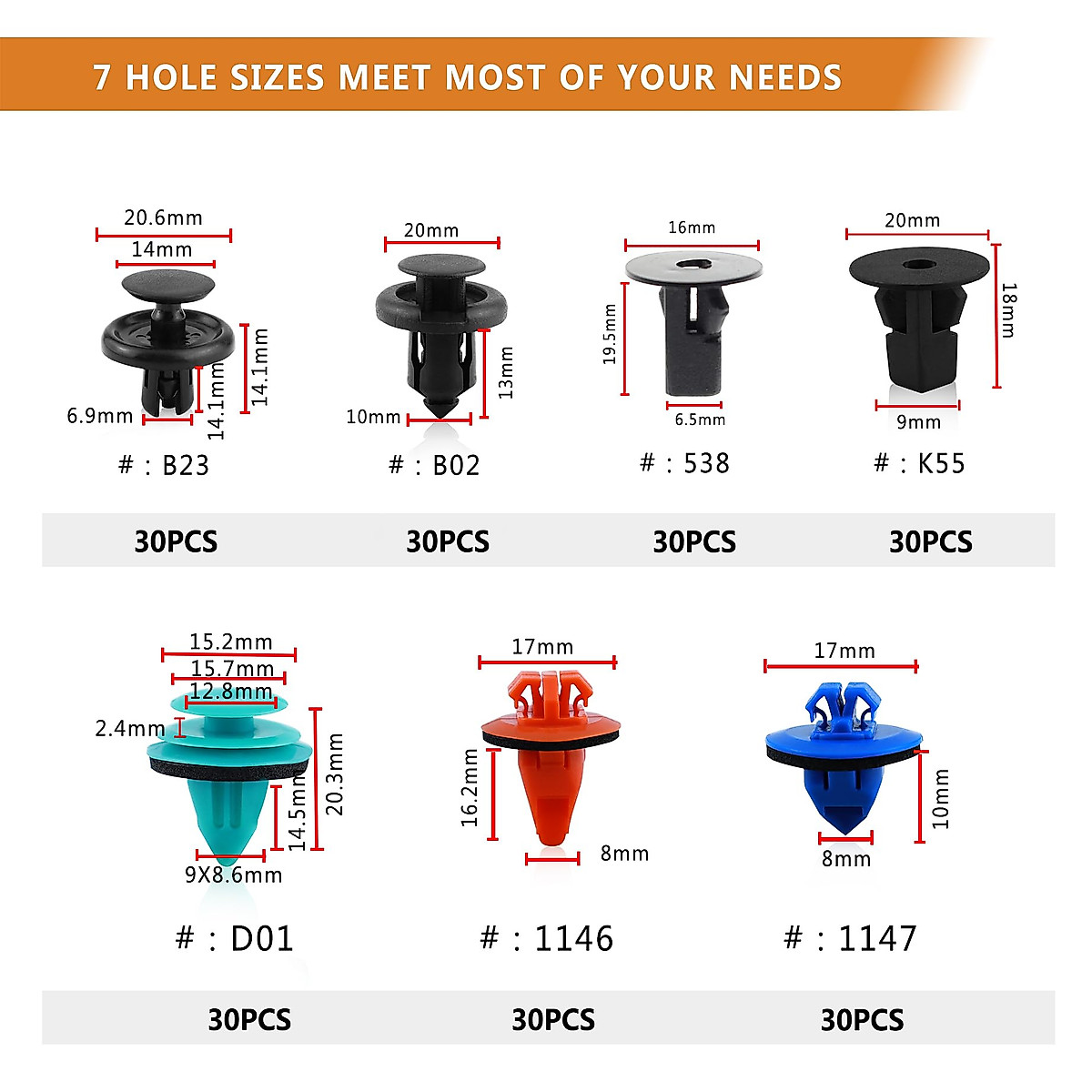 Car Fender Flare Retainer Clips 210PCS Plastic Fastener Rivets Bumper Fender Liner Automotive Push Pins for Toyota 4Runner RAV4 FJ Cruiser Tacoma Replace 75397-35010 75495-35010 90189-06013