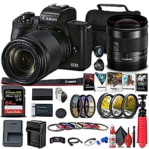 Canon EOS M50 Mark II Mirrorless Camera with EF-M 18-150mm is STM Lens (4728C001) EF-M 11-22mm f/4-5.6 is STM Lens (7568B002) + 64GB Memory Card + Filter Kit + More (Renewed)