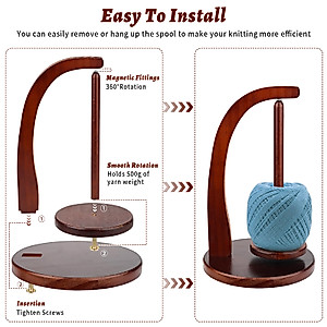 Yarn Holder for Knitting and Crocheting, Wooden Yarn Spinner Crochet Gift for Knitting Lovers, Yarn Spindle with Magnetic Twirling Components