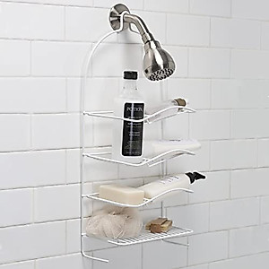 Bath Bliss Shower 4 Tier Shower Caddy | 4 Tier Shelves | Soap Dish Holder | Razor Slots | Wash Cloth Hook | Loofah Hook | White | Rust Resistant | Bathroom Accessories