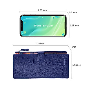IVESIGN Wallets for Women RFID Blocking Credit Card Phone Holder Organizer Large Capacity Genuine Leather Wallets Checkbook Wallet Clutch Wallet Ladies Blue
