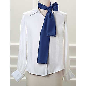 Allegra K Skinny Silky Solid Color Long Scarves Waistband Neck Wraps for Women Navy Blue 1