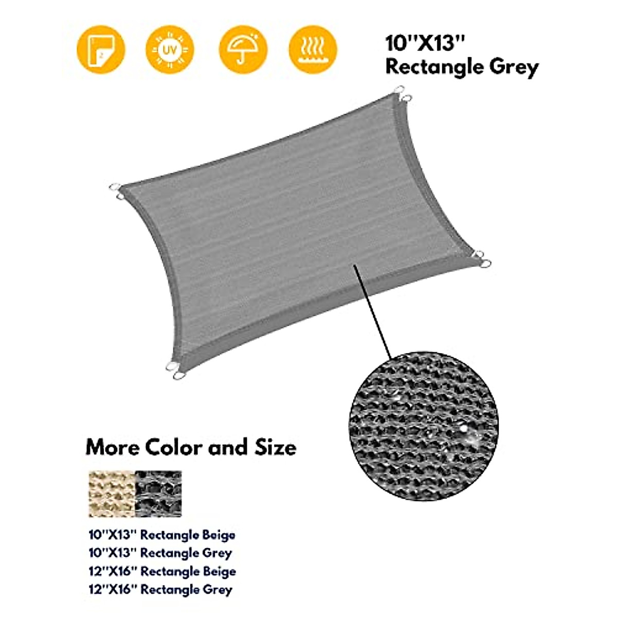 Fuairmee 10' x 13' Grey Sun Shade Sails, 185GSM Rectangle Shade Sail Square UV Block Canopy Cover for Patio Backyard Garden Outdoor Activities and Facility