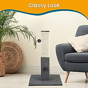 PAWBEE - 32" Cat Scratching Post - Tall Cat Scratching Posts for Indoor Cats - Sisal Rope Cat Scratchers - Cat Scratch Post for Small & Large Cats - Cat Post Tower with Jingle Bell Toy - Cat Scratcher