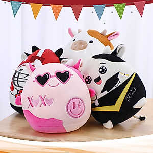 NOVBAUB Preppy Cow Stuffed Plush Toys 8 Inch Cute Pink Stuffed Cow Plush Toys for Girls Teens Lovely Y2K Soft Stuffed Plush Cow Pillows for Kids Teens Adults Birthday Party Gift