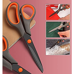 2 Pack 8" Titanium Non-Stick Scissors, All-Purpose Professional Stainless Steel Shears Comfort Soft Grip, Straight Office Craft Scissors for DIY School Home