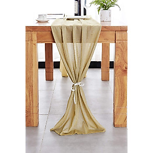 DELOVO Gold Table Runner Glitter Gauze 27X120 inches Long Table Linen for Wedding Party Banquets Bridal Home Table Arches Cake Table Decoration