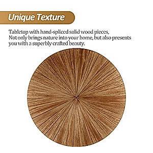 Round Side Table with Charging Station, Mid Century Modern Nightstand, End Table with USB Ports & Power Outlets, Farmhouse Bedside Table, Small Night Stand End Side Tables for Living Room Bedroom