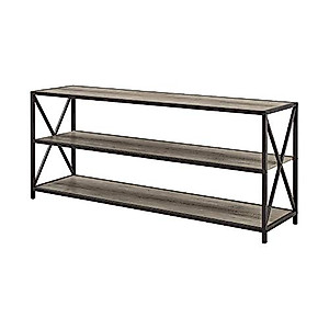 Walker Edison 2 Shelf Industrial Wood Metal Bookcase Tall Bookshelf Storage Home Office, 60 Inch, Grey