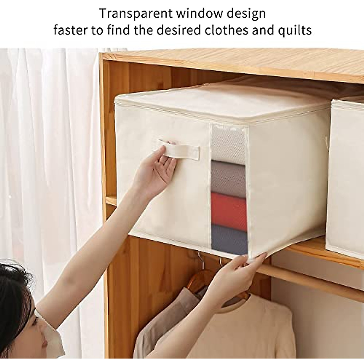 Vailando 3-Pack Large Canvas Comforter Storage Bags Closet Organizer for Clothes Sweater Clothes Organizer with Dual Zipper Three Carrying Handles for Blanket Closet Storage Container