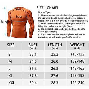 CARGFM Men's Compression Shirts Long Sleeve Gym Athletic Gym Workout Undershirts Active Dry Fit Base Layer Running Top Orange