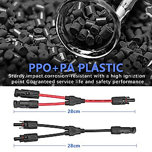 Dongge Solar Connection Y Branch Parallel Adapter Solar Panel Cable Plug Distributor Photovoltaic Branch Plug and Socket Supports 30A High Current Red and Black Cable